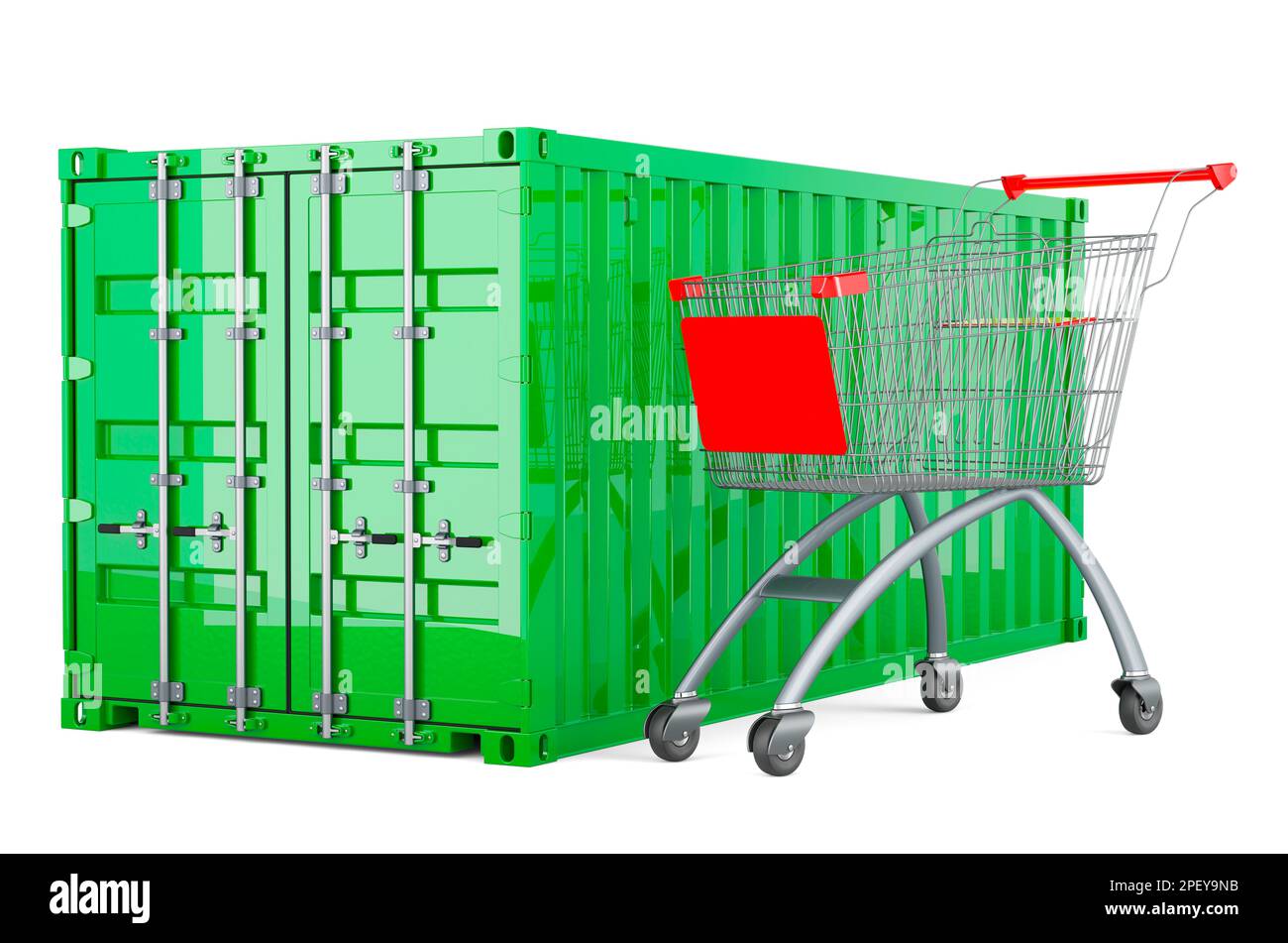 Cargo container with shopping cart, 3D rendering isolated on white ...