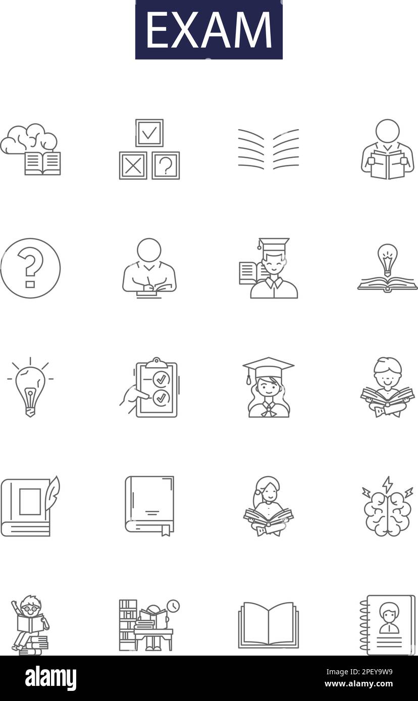 Exam line vector icons and signs. Quiz, Assessment, Examen, End-of-term ...