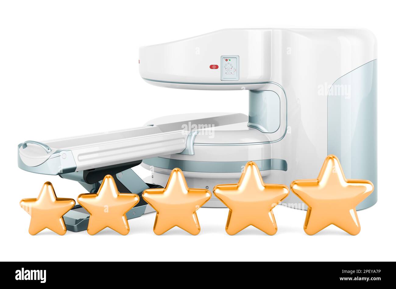Open MRI Machine with five golden stars, 3D rendering isolated on white ...