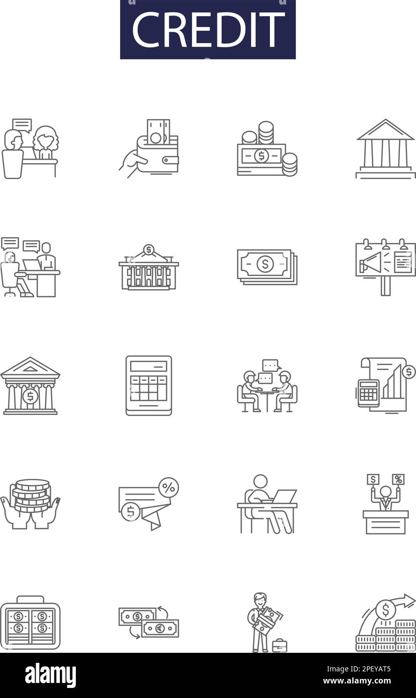 Credit line vector icons and signs. Loan, Card, Bank, Line, Score ...