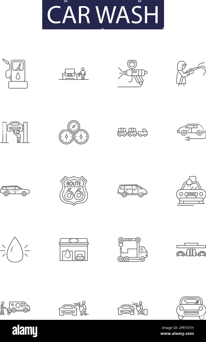 Car wash line vector icons and signs. wash, auto, detailing, polishing ...