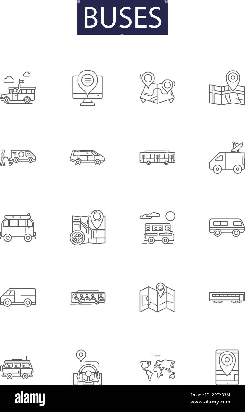 Buses line vector icons and signs. Coaches, Shuttles, Vans, Transports ...