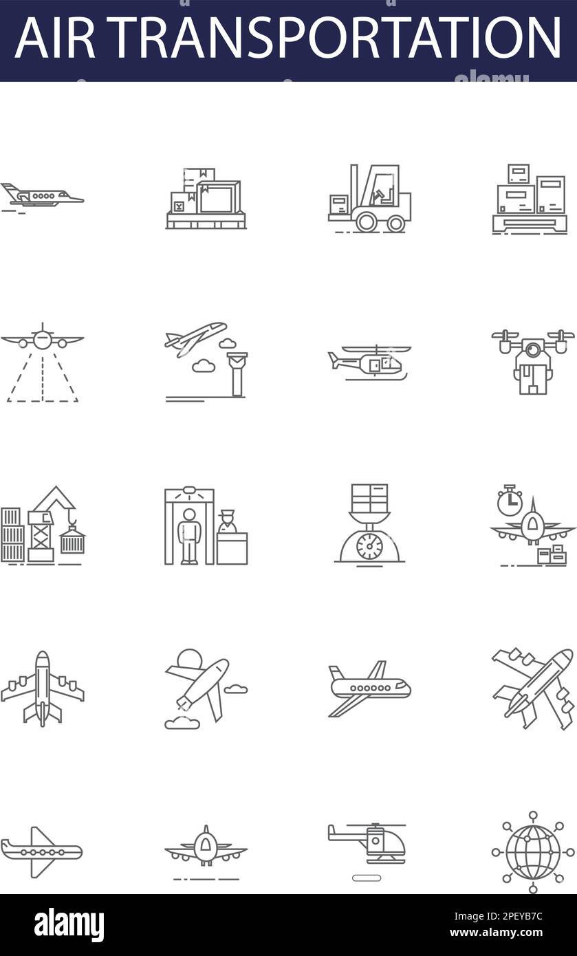 Air transportation line vector icons and signs. Transportation, Flying ...