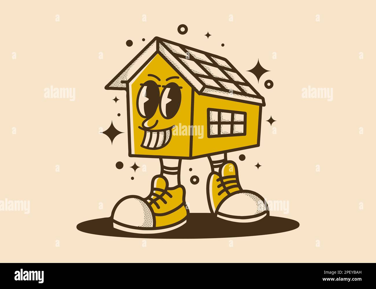 Little house mascot character design with smiling face in vintage color ...