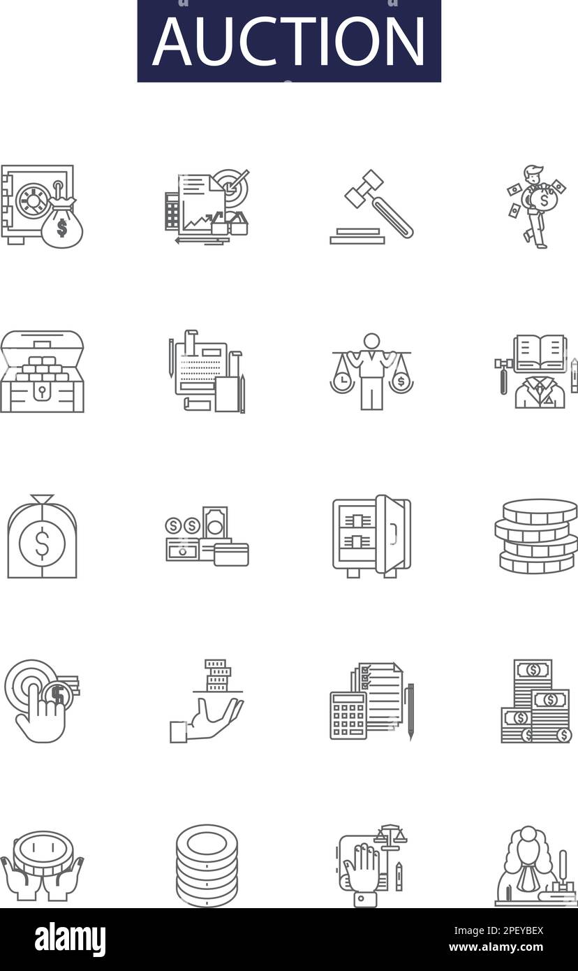Auction line vector icons and signs. Bid, Bidding, Selling, Buyer ...