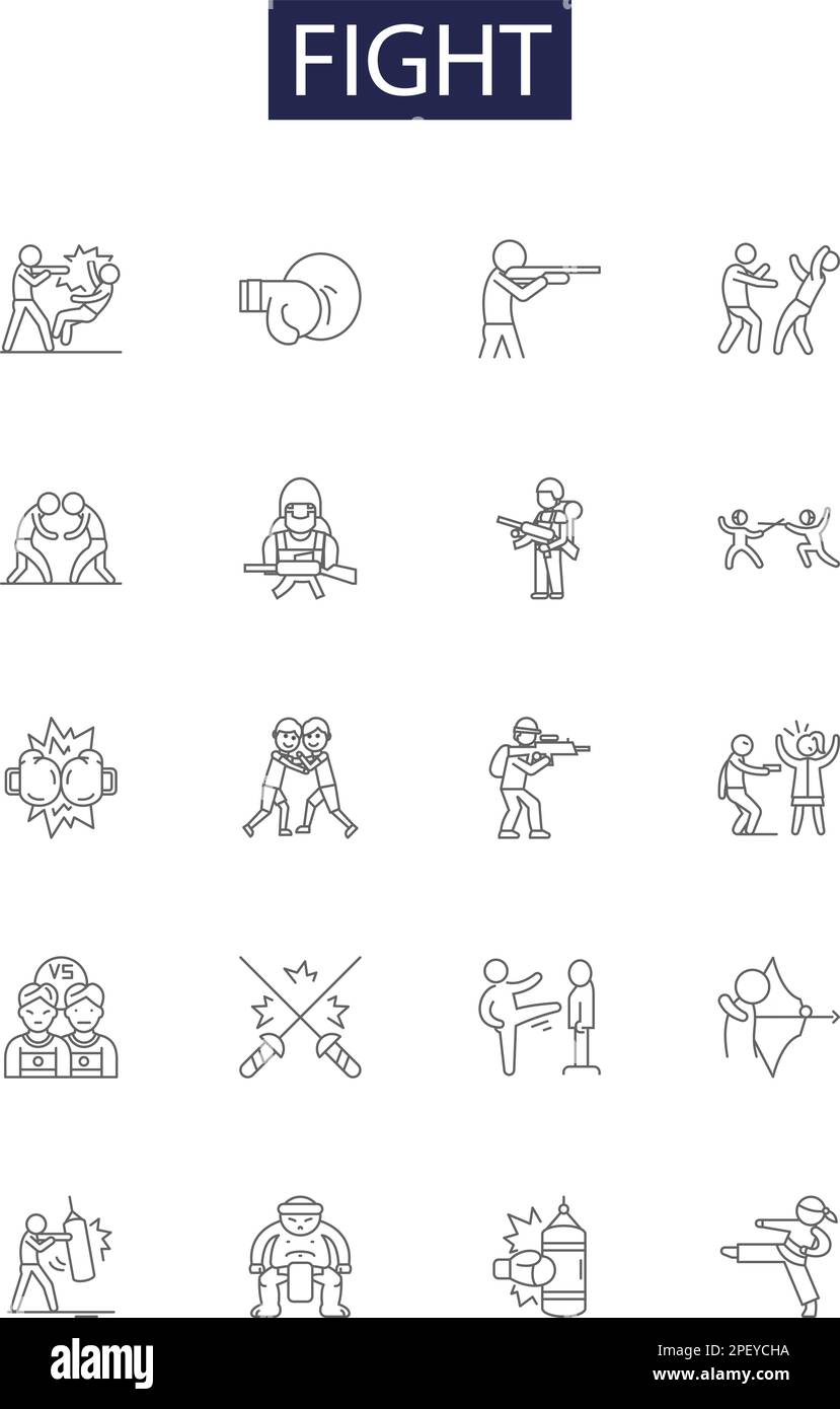 Fight line vector icons and signs. rival, contest, wrestle, brawl ...