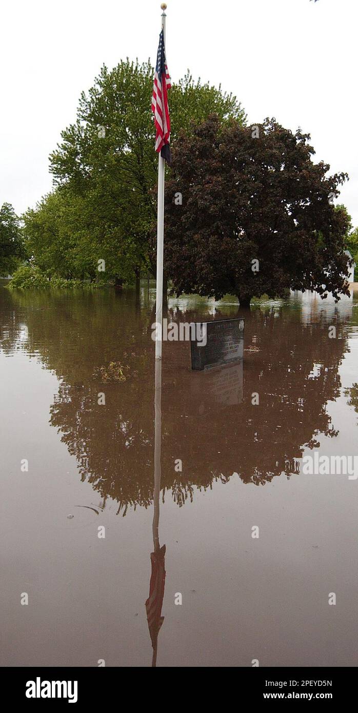 The Maxwell Veterans Memorial submerged in water at the city park after ...