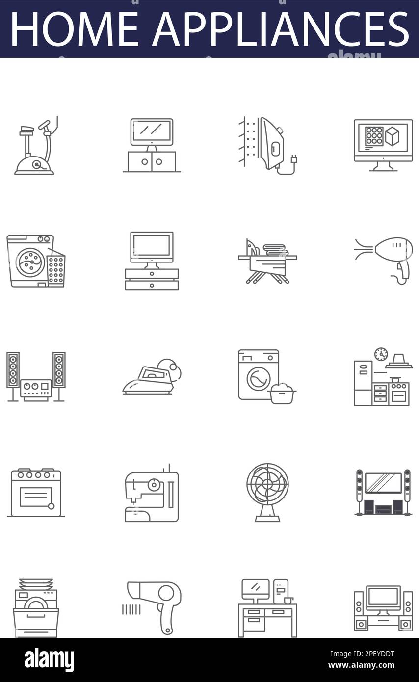 Home appliances line vector icons and signs. Refrigerator, Microwave ...