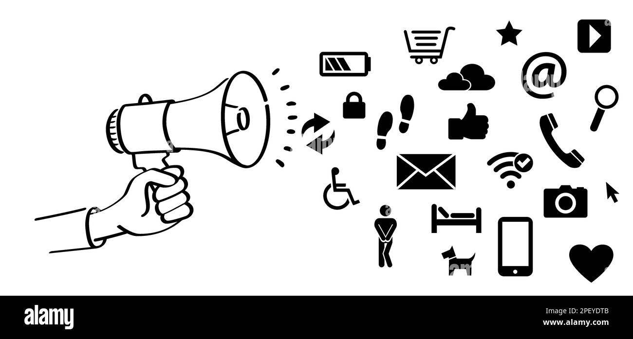 Social Media connect, communic, contact us or call us symbol. Cartoon ...