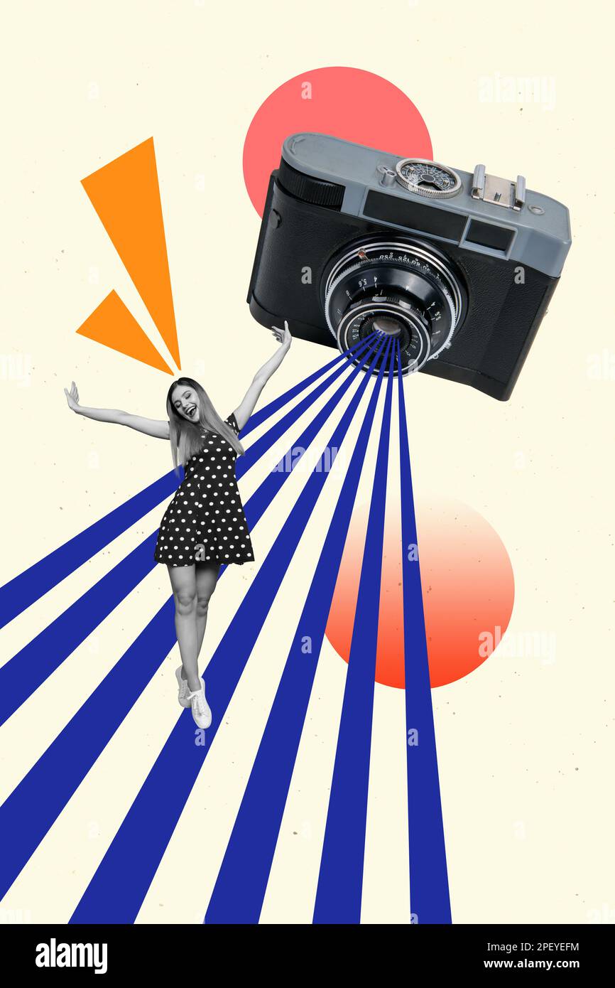 Photo cartoon comics sketch collage picture of smiling funny lady ...