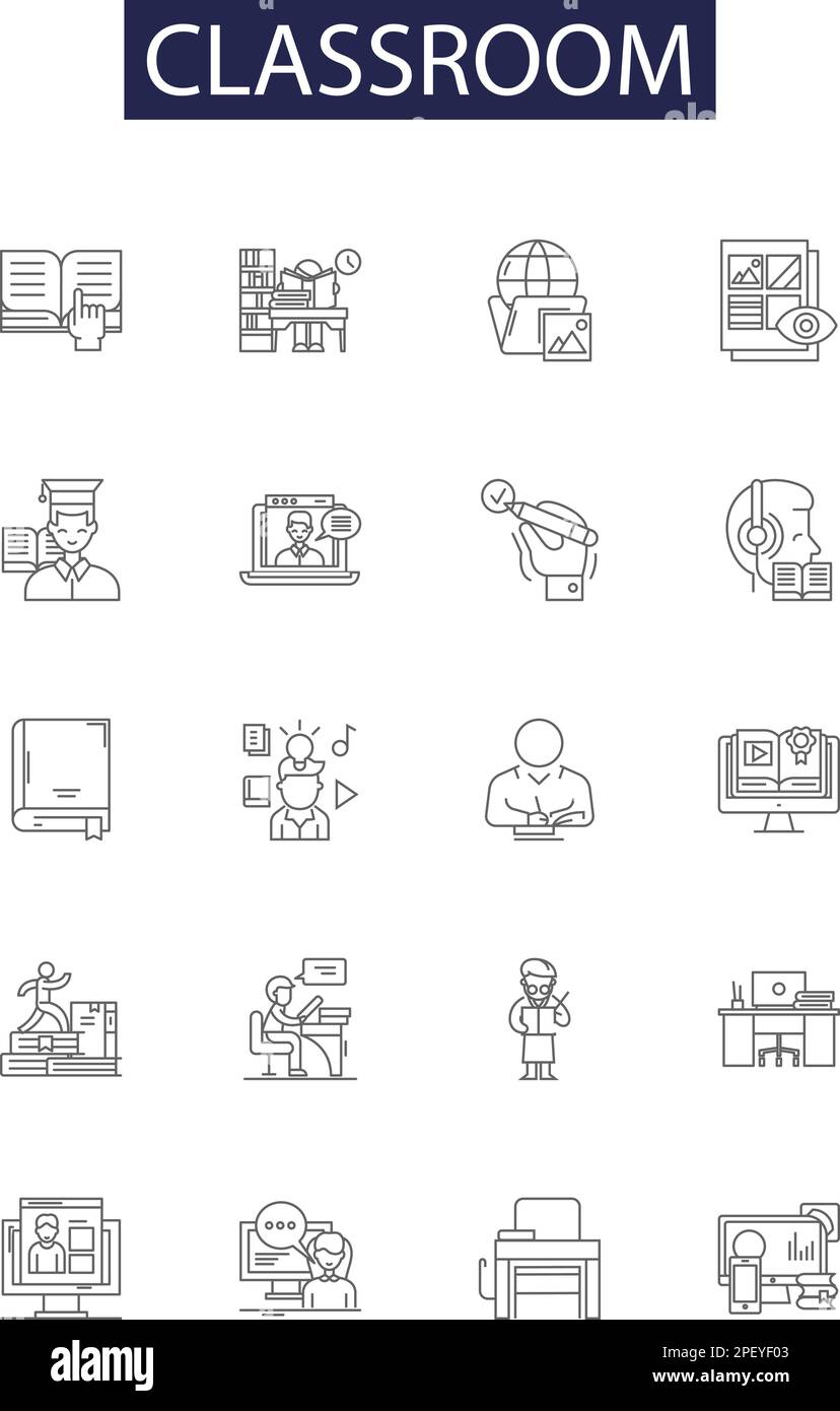 Classroom line vector icons and signs. Teaching, Chairs, Desks ... Classroom line vector icons and signs. Teaching, Chairs, Desks ...