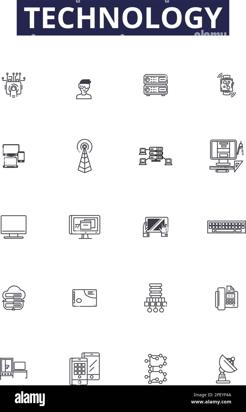 Technology line vector icons and signs. digital, business, teamwork ...