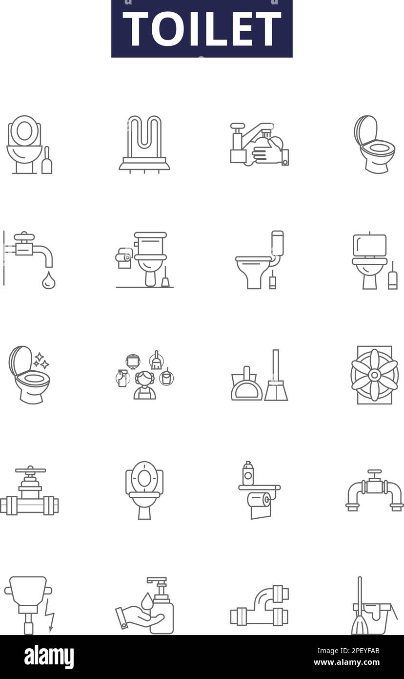 Toilet line vector icons and signs. Lavatory, Sink, Porcelain, Plumbing ...