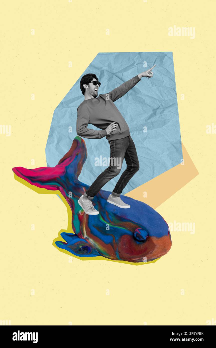 Creative abstract template graphics collage image of cool guy rising ...