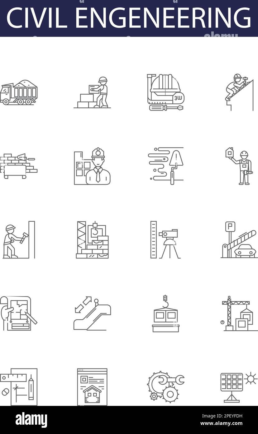 Civil engeneering line vector icons and signs. Engineering ...