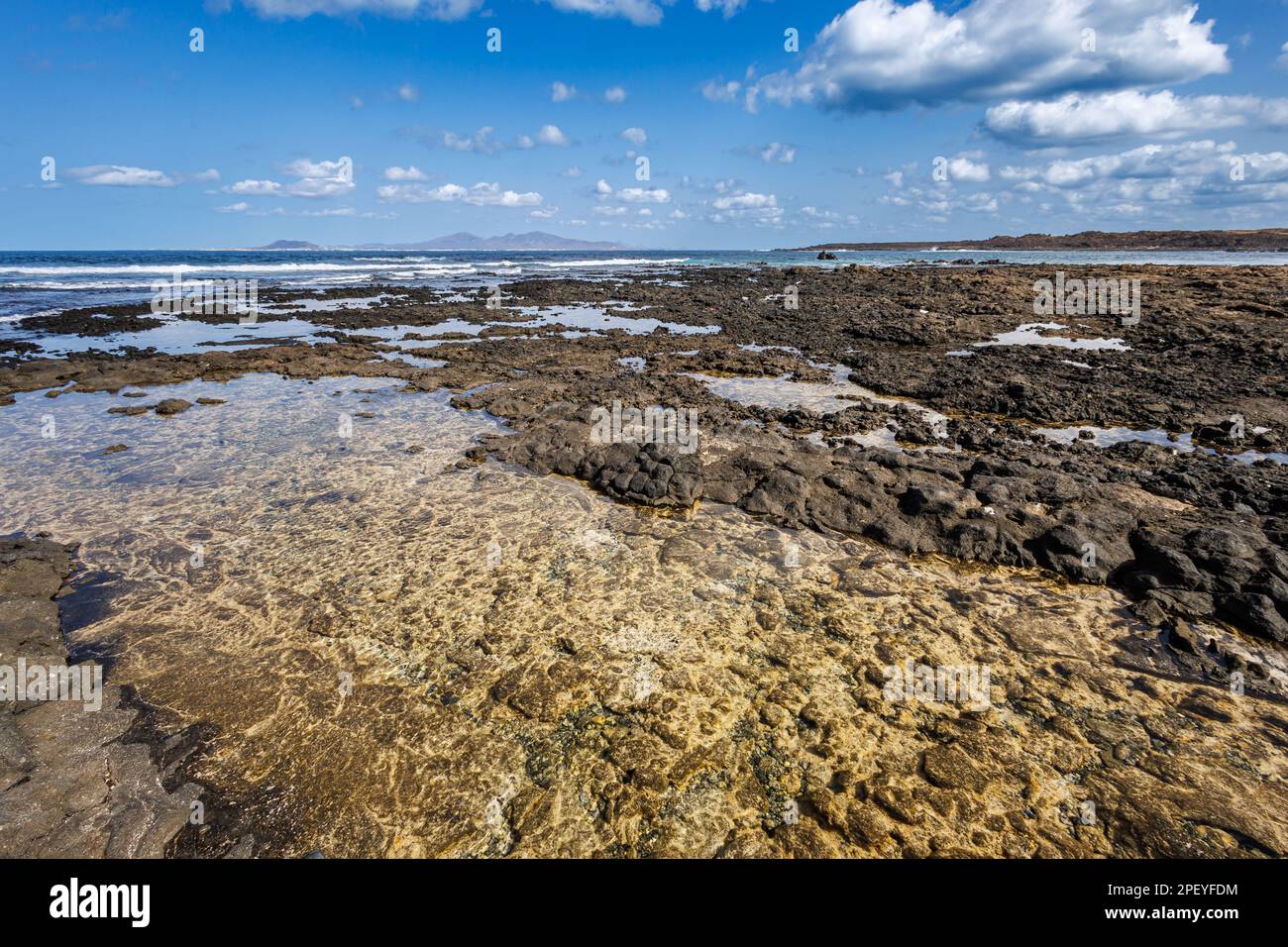 Popcorn beach near Corralejo on the island of Fuerteventura in the ...