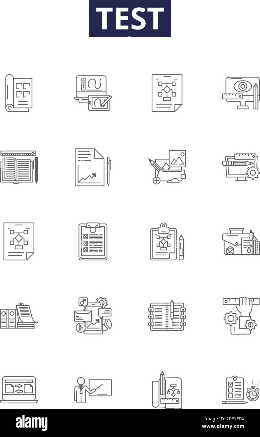 Test line vector icons and signs. Assessment, Quiz, Prototype ...