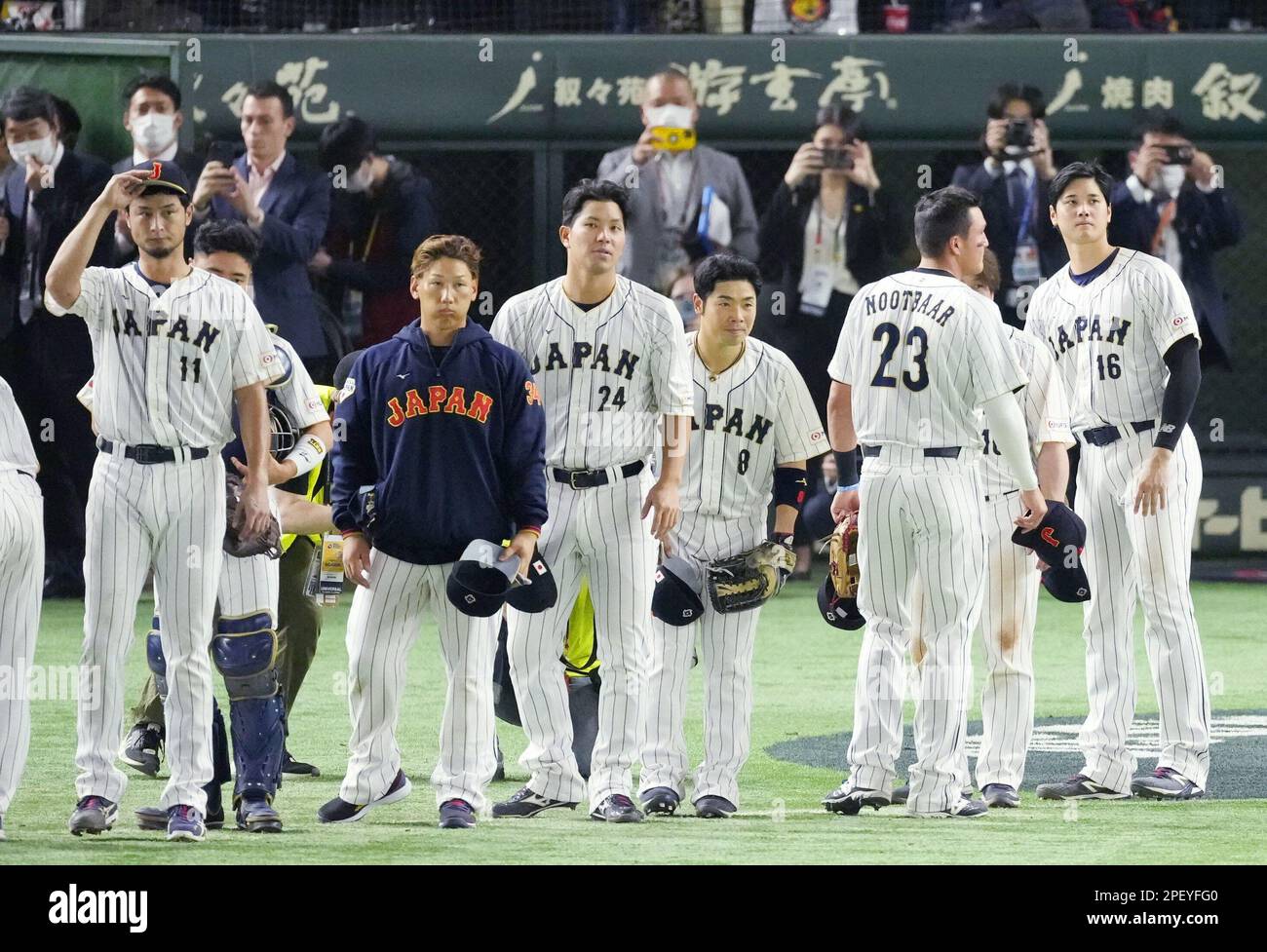 Shohei Ohtani (far R), Yu Darvish (far L) and other members of the ...