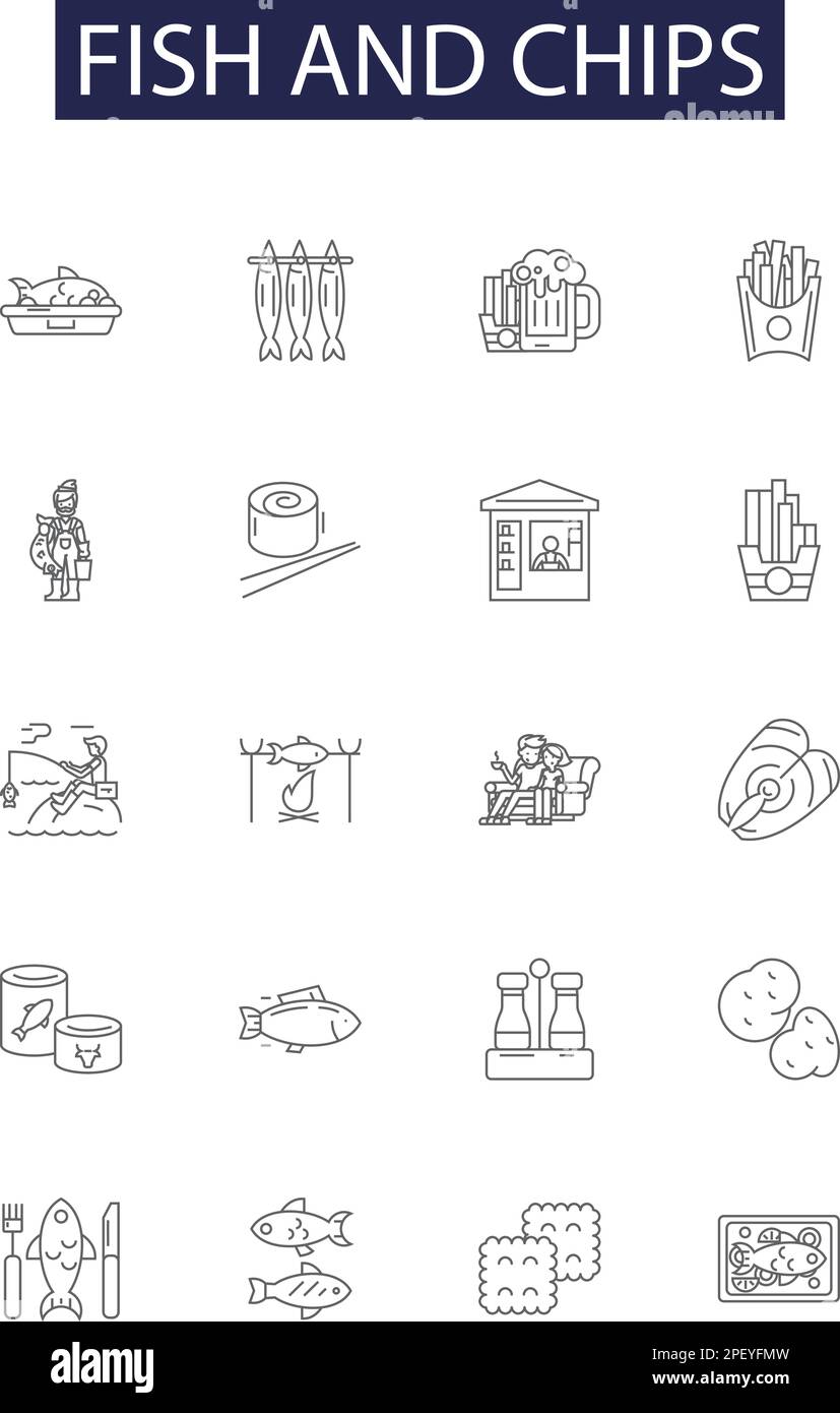 Fish and chips line vector icons and signs. Chips, Fried, English ...