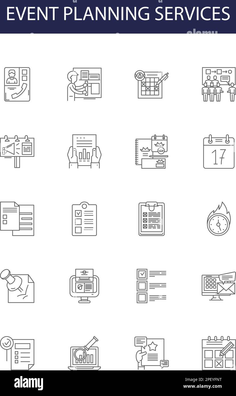 Event planning services line vector icons and signs. Booking, Catering ...