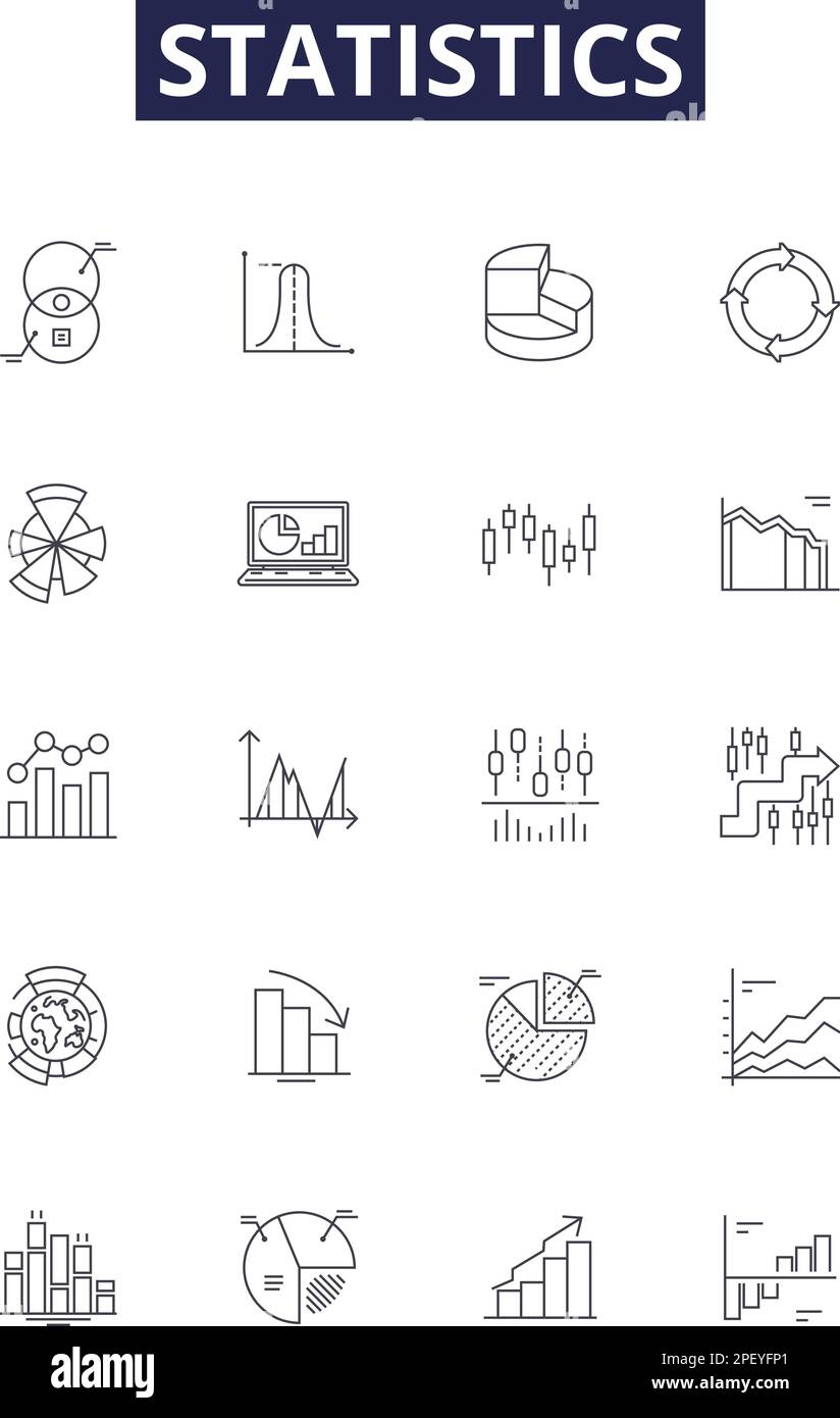 Statistics line vector icons and signs. graph, chart, data, strategy ...