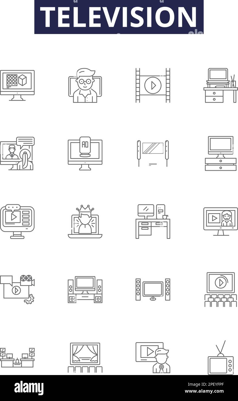 Television line vector icons and signs. Monitor, Set, Plasma, LCD, LED ...