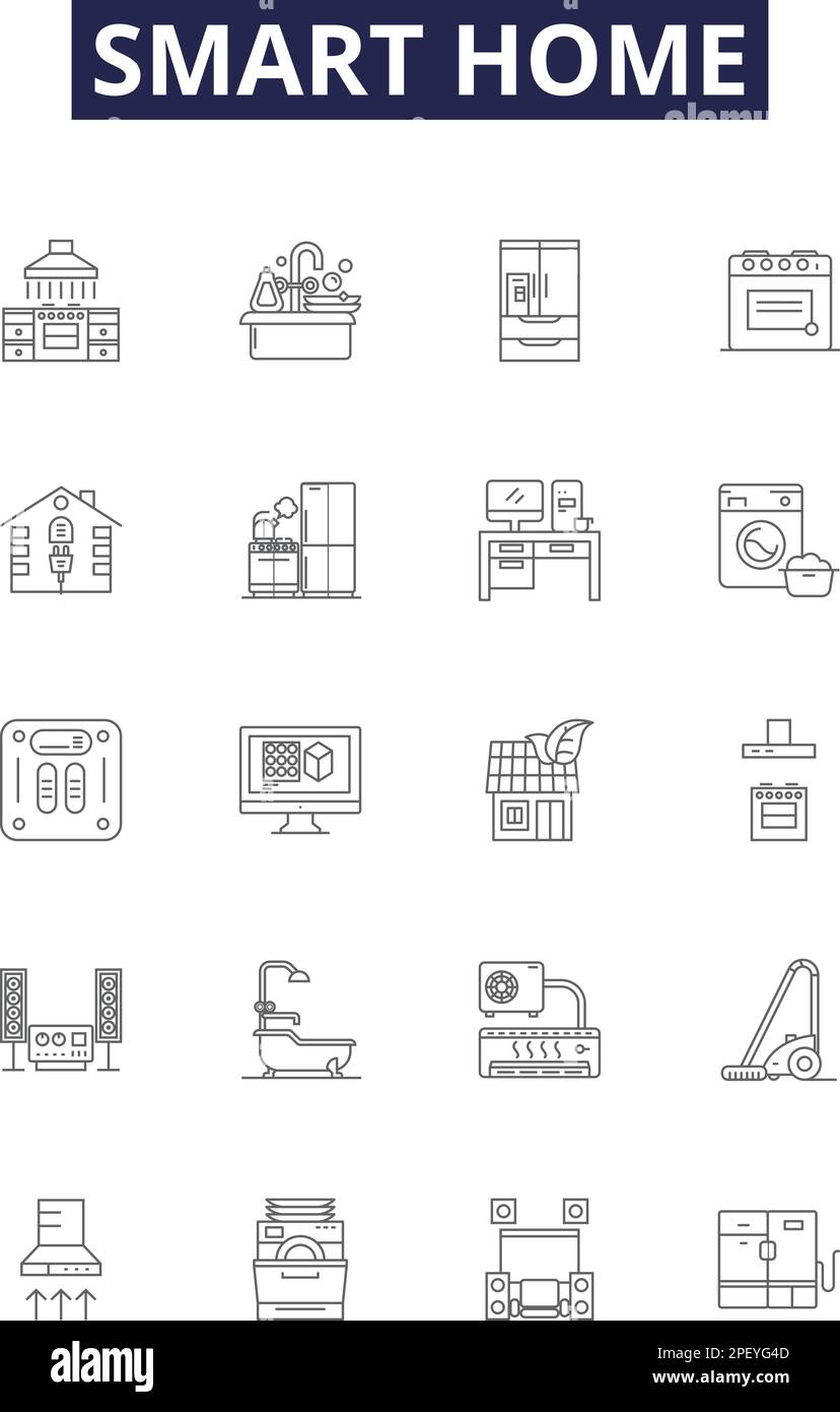 Smart home line vector icons and signs. Home, Automation, Automated, Wireless, Connected, Voice ...