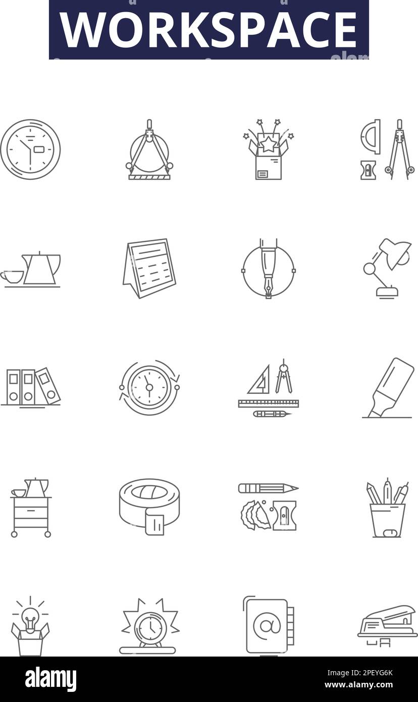 Workspace Line Vector Icons And Signs Workplace Desk Area Room Cubicle Floor Space