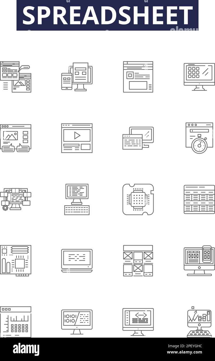 Spreadsheet Line Vector Icons And Signs Data Table Calculation Calc