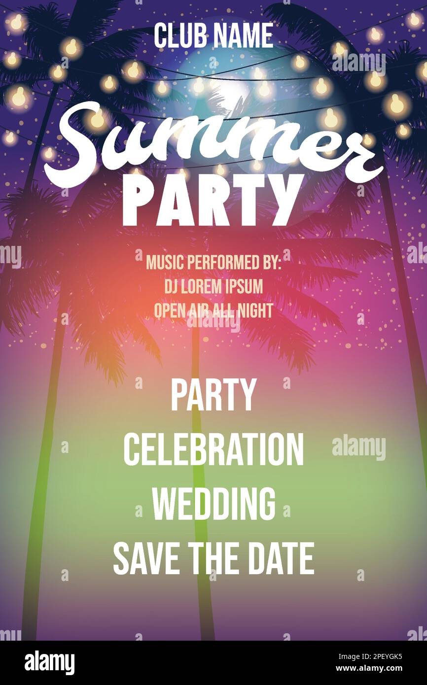 Summer Party Night Beach Poster Template Design, Palms Party , Flyer ...
