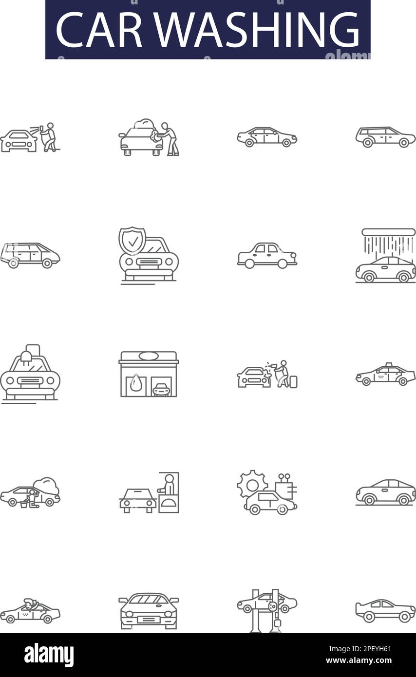 Car washing line vector icons and signs. Washing, Automobile, Cleaning ...