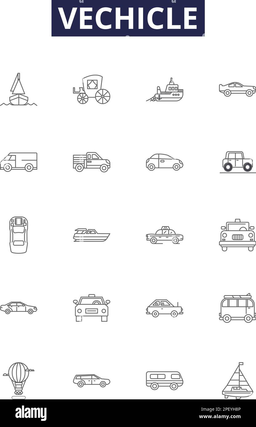 Vechicle line vector icons and signs. Truck, Bus, Motorcycle, Jeep ...
