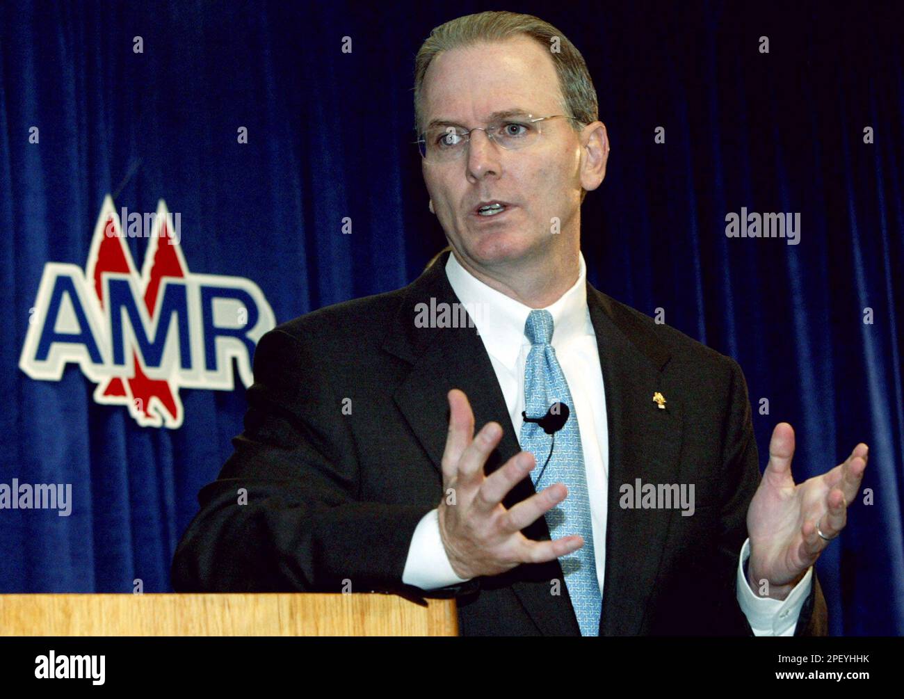AMR chief executive Gerard J. Arpey speaks after a shareholders meeting ...