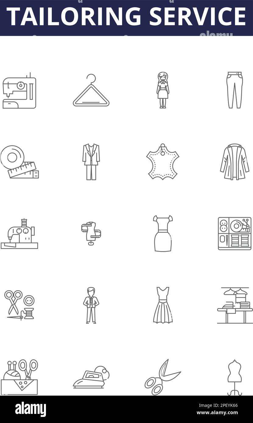 Tailoring service line vector icons and signs. Alteration, Fitting ...