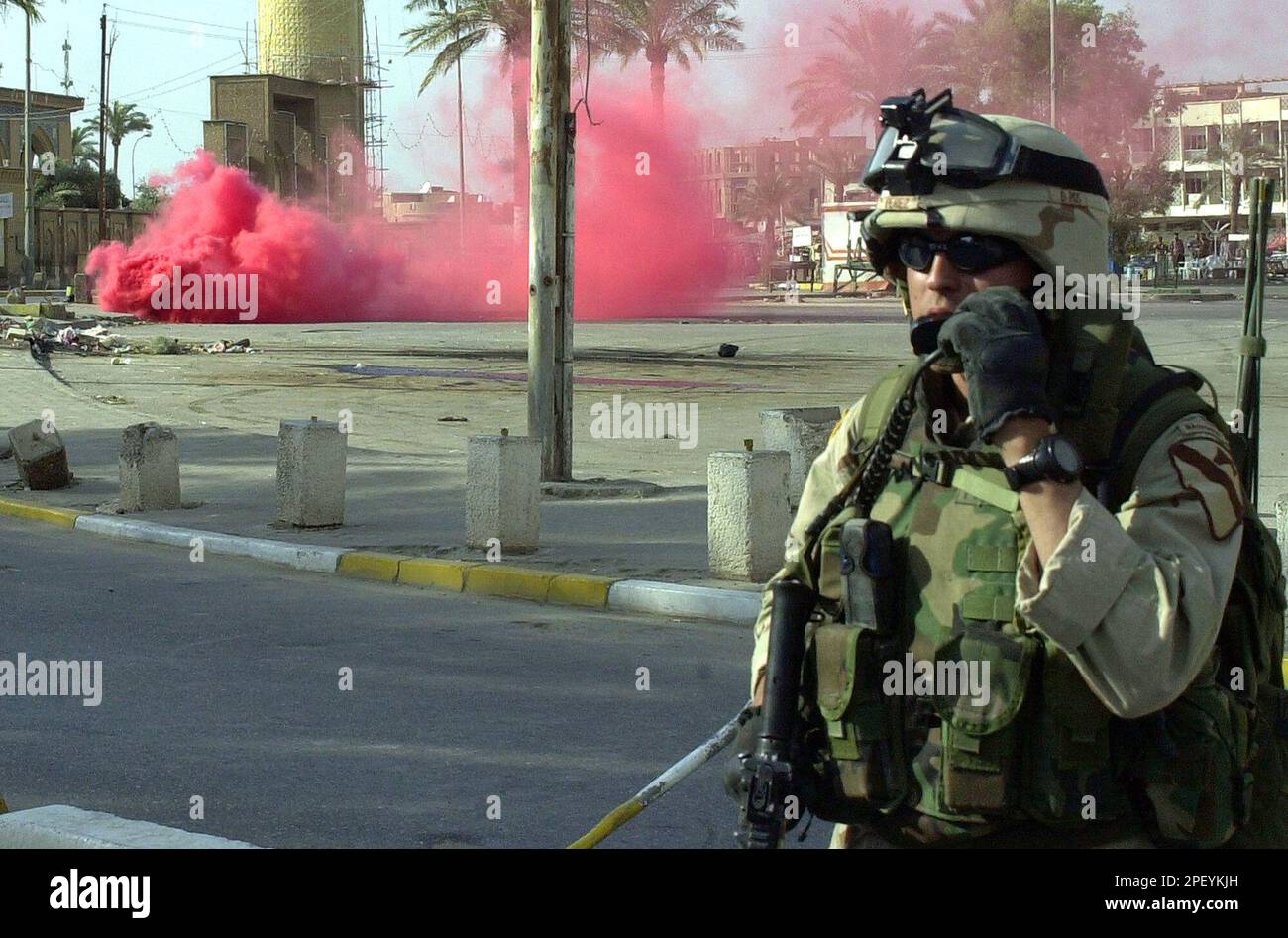 A U.S. Army soldier secures the area after finding an improvised ...