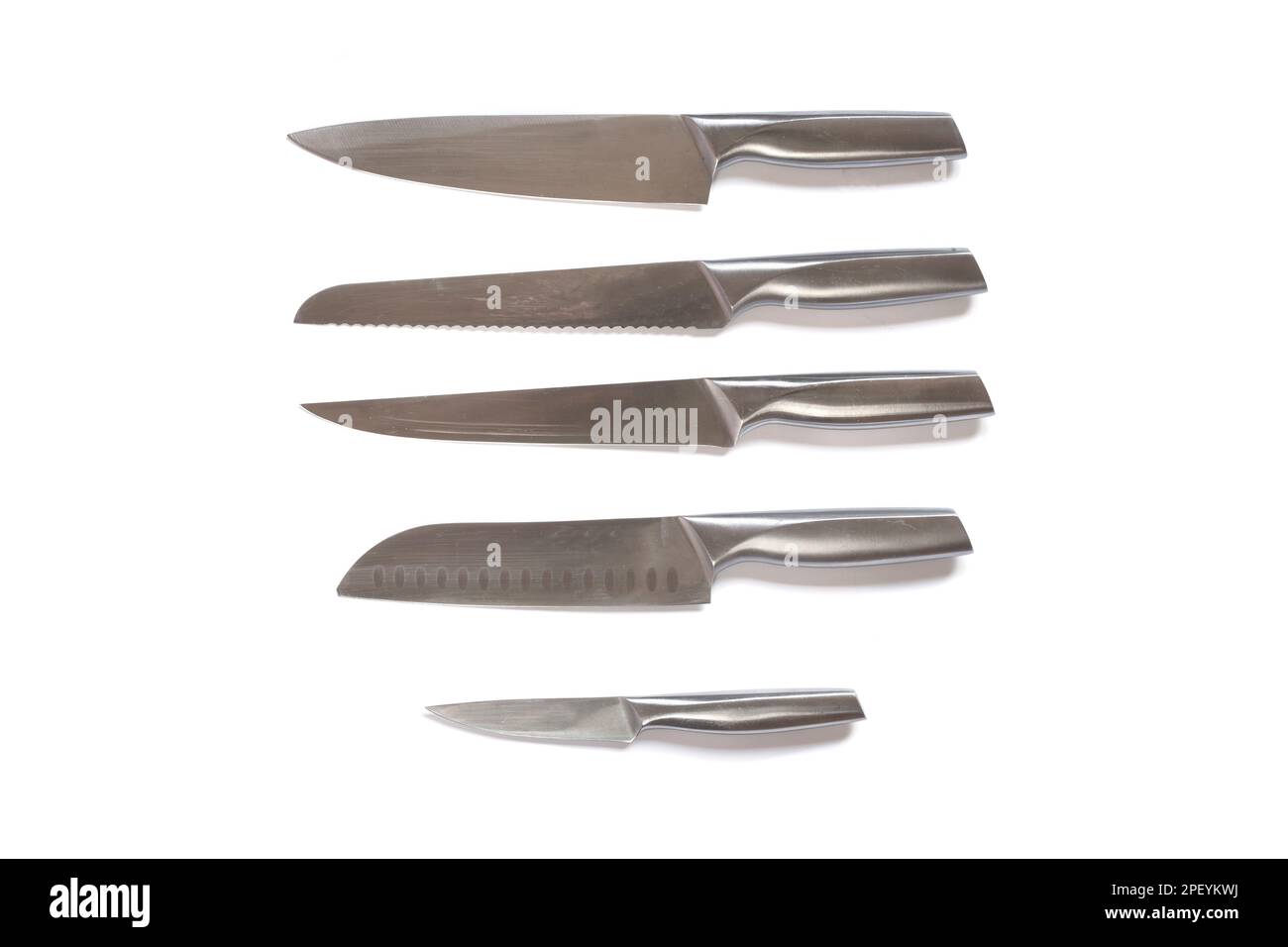 Kitchen knives set made of steel isolated on white background Stock ...