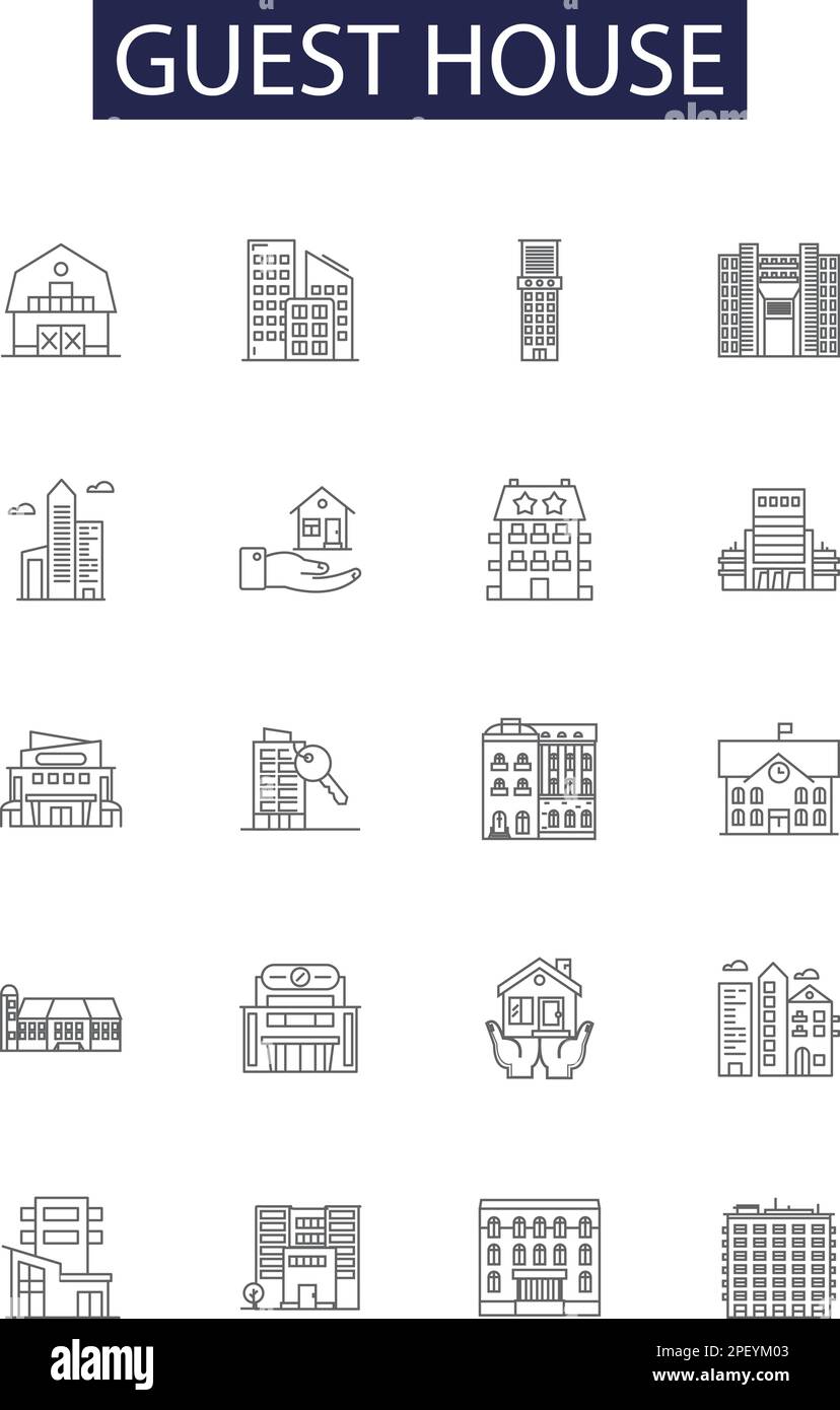 Guest house line vector icons and signs. bed-and-breakfast, inn, lodge ...