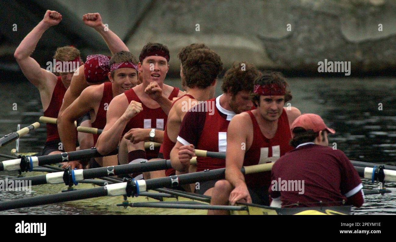 The Harvard eight celebrate their victory in the Varsity Heavyweight ...