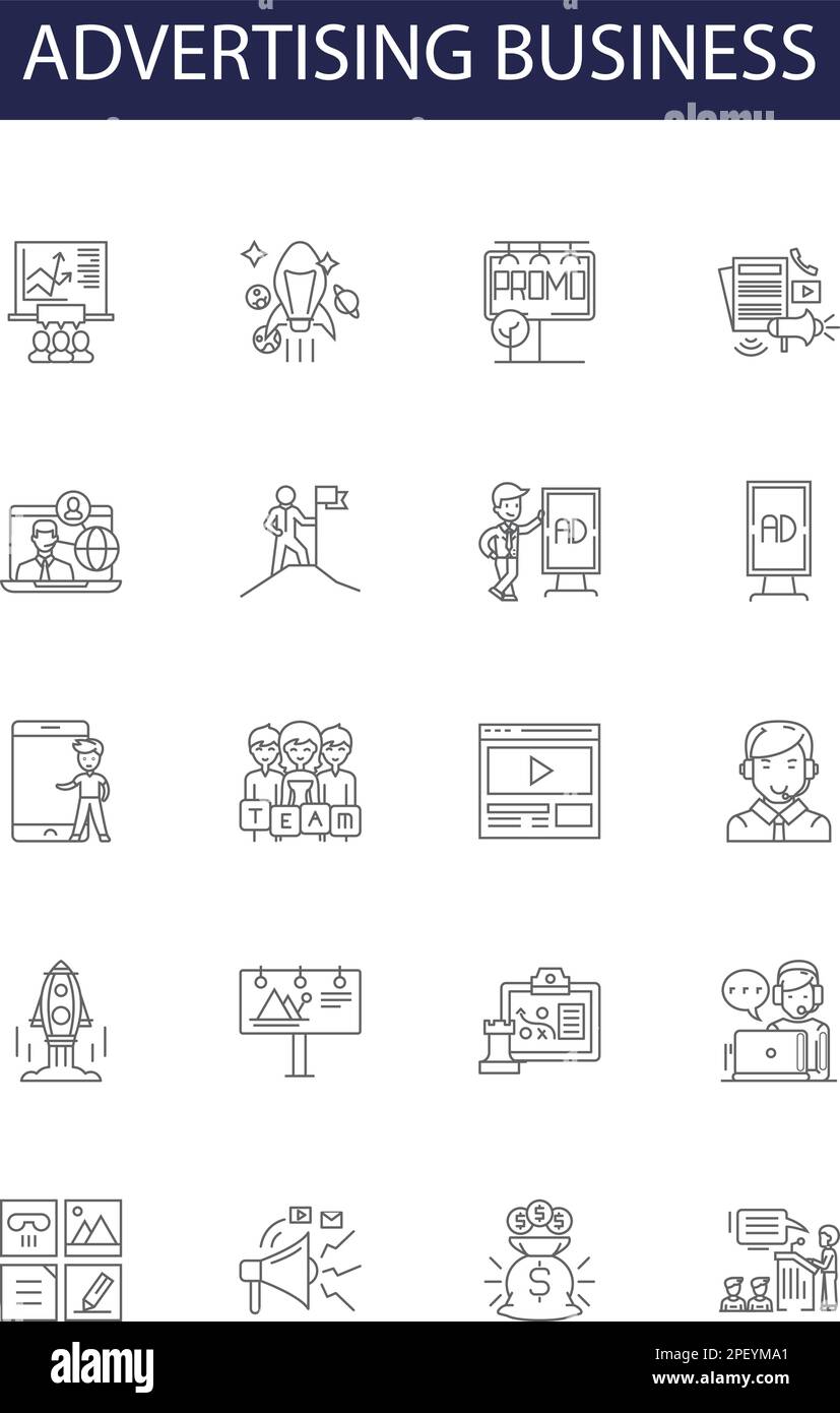 Advertising business line vector icons and signs. Sales, Media ...