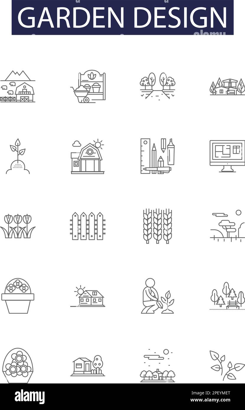 Garden design line vector icons and signs. plan, planting, flowers ...