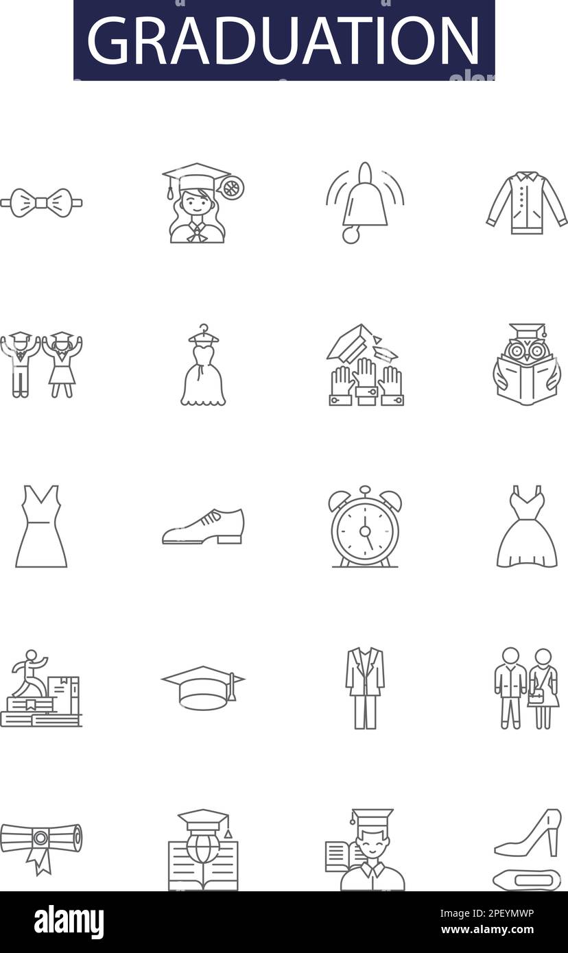 Graduation line vector icons and signs. Celebration, Graduate, Degree ...