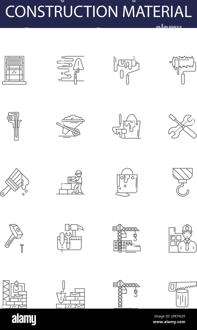 Construction material line vector icons and signs. Cement, Steel ...