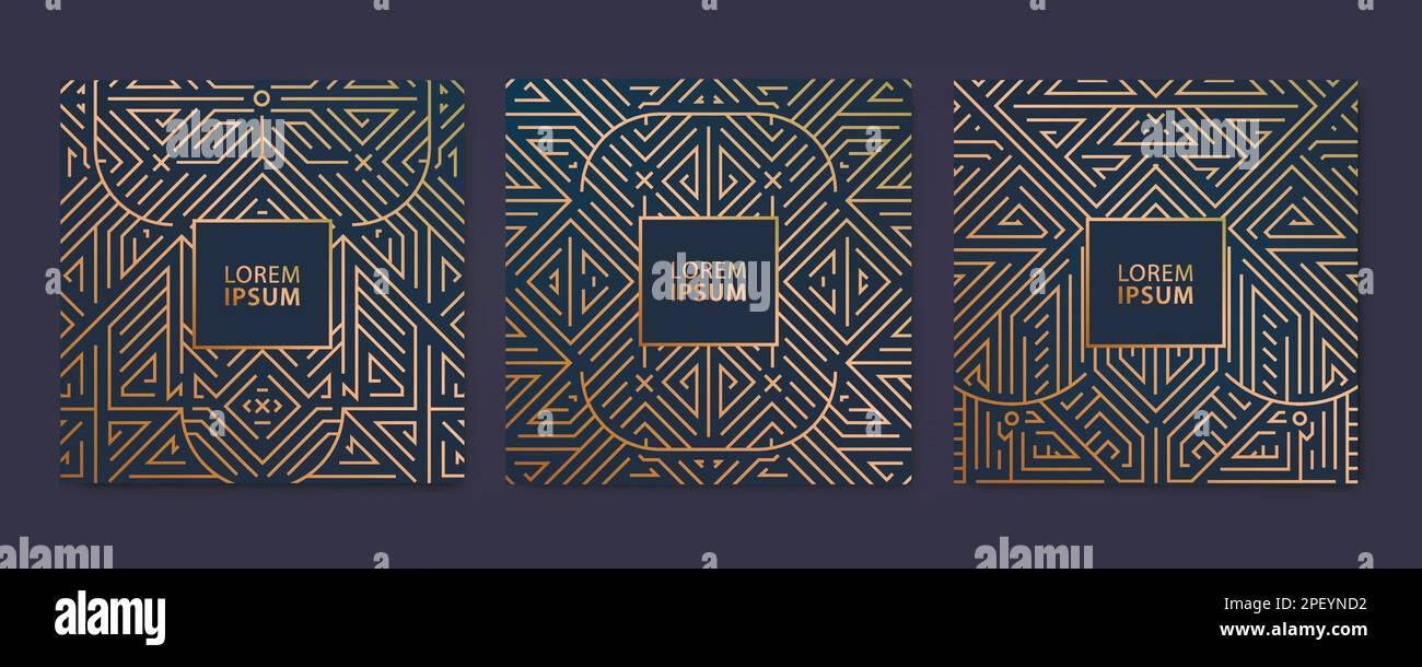 Vector set of luxury cover templates, square line art deco patterns ...