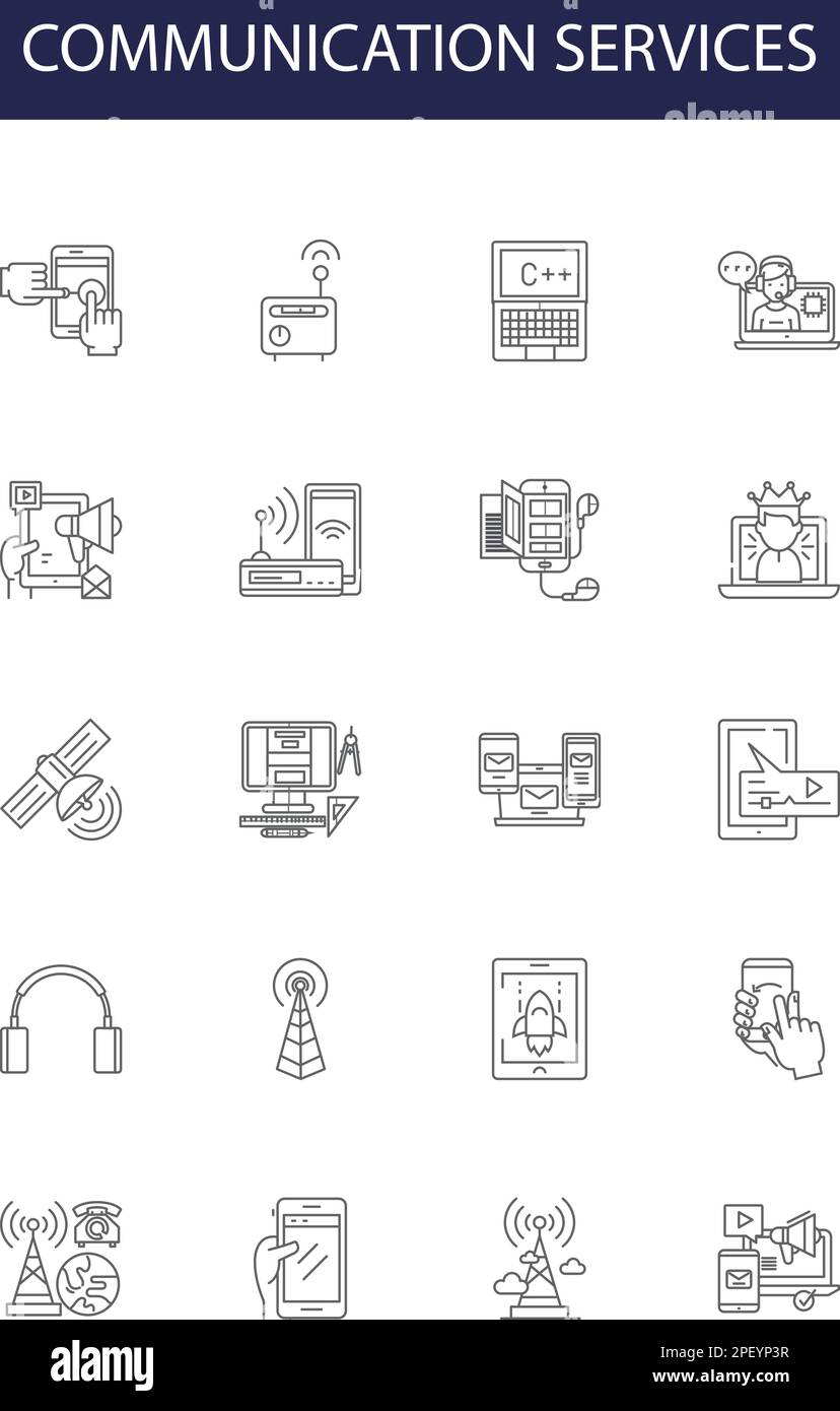 Communication services line vector icons and signs. Telephony, Messaging, Email, Video, Network ...