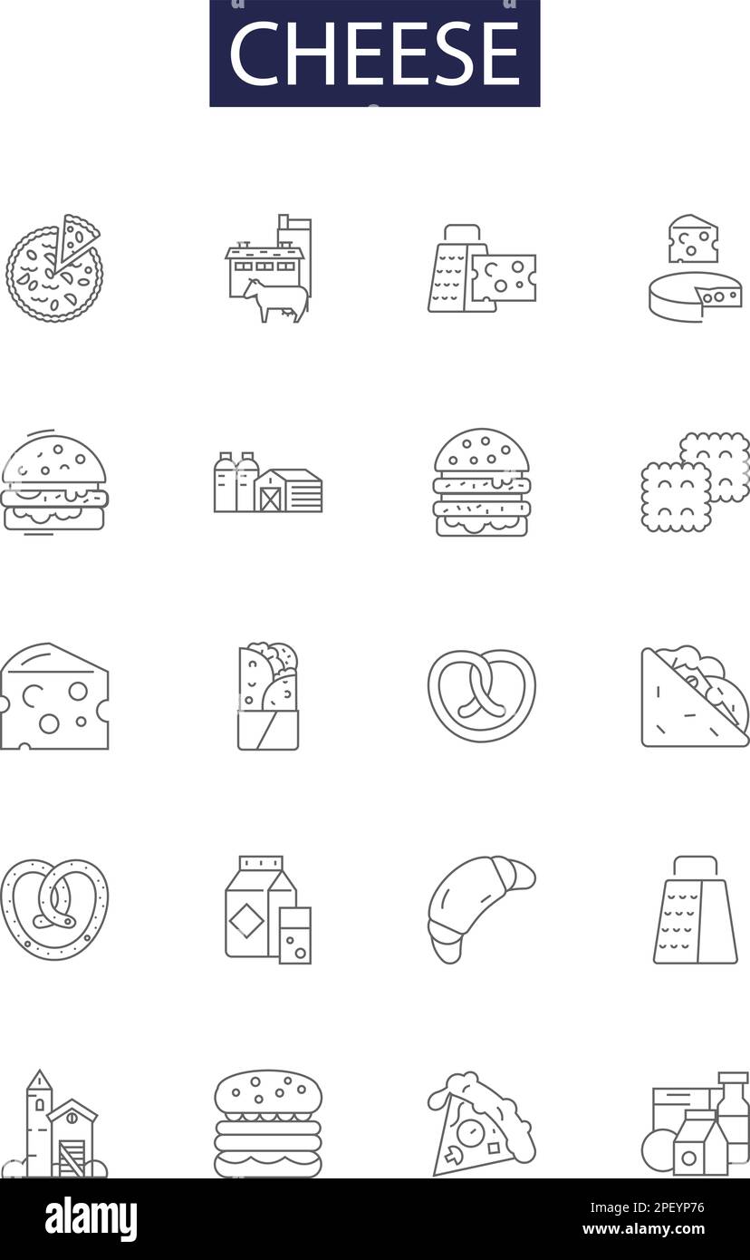 Cheese line vector icons and signs. Cheddar, Camembert, Brie, Feta ...