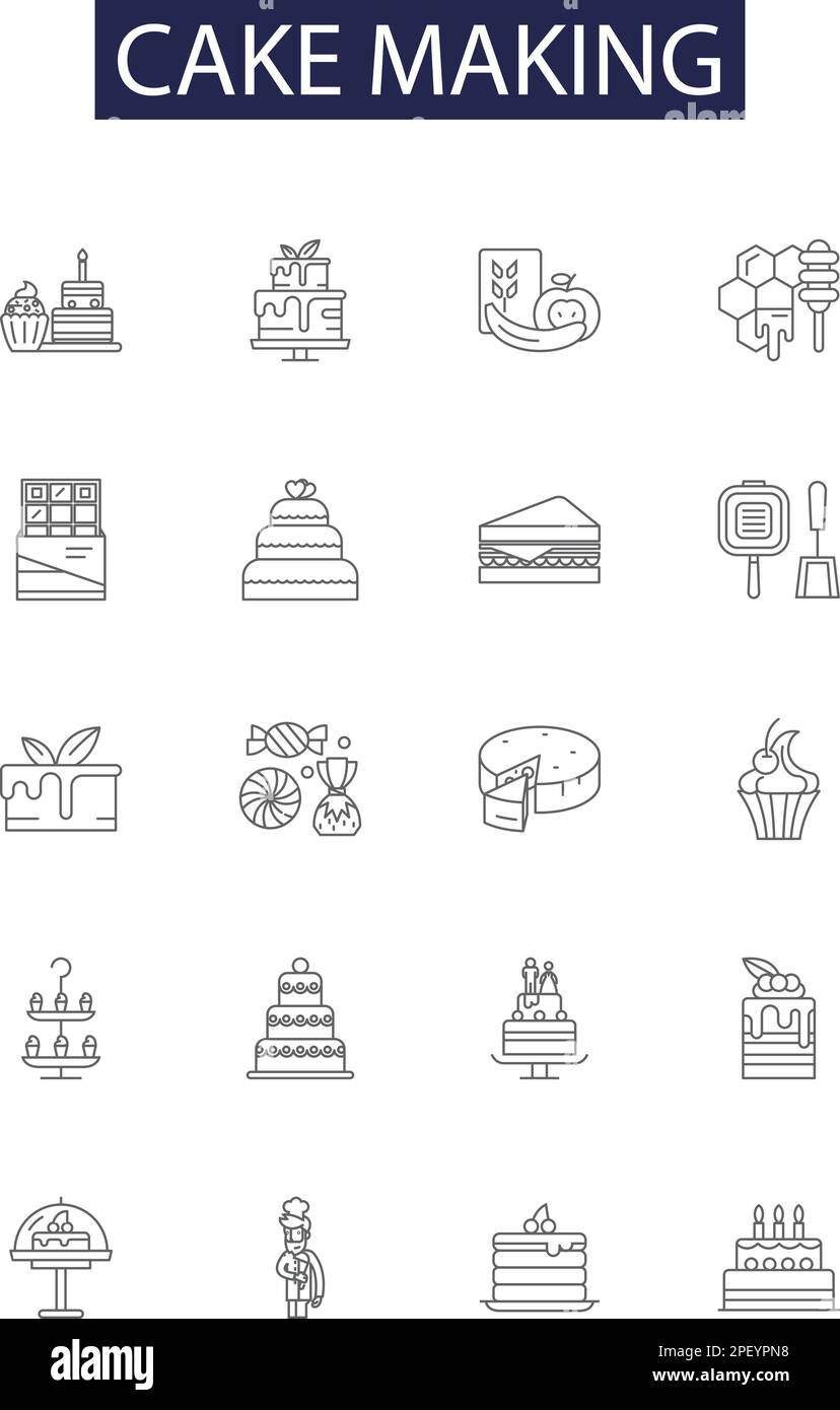 Cake making line vector icons and signs. frosting, decorating, creaming ...