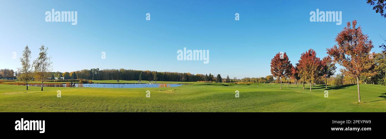 Panorama golf course of Mezhigorye with green grass field Stock Photo ...