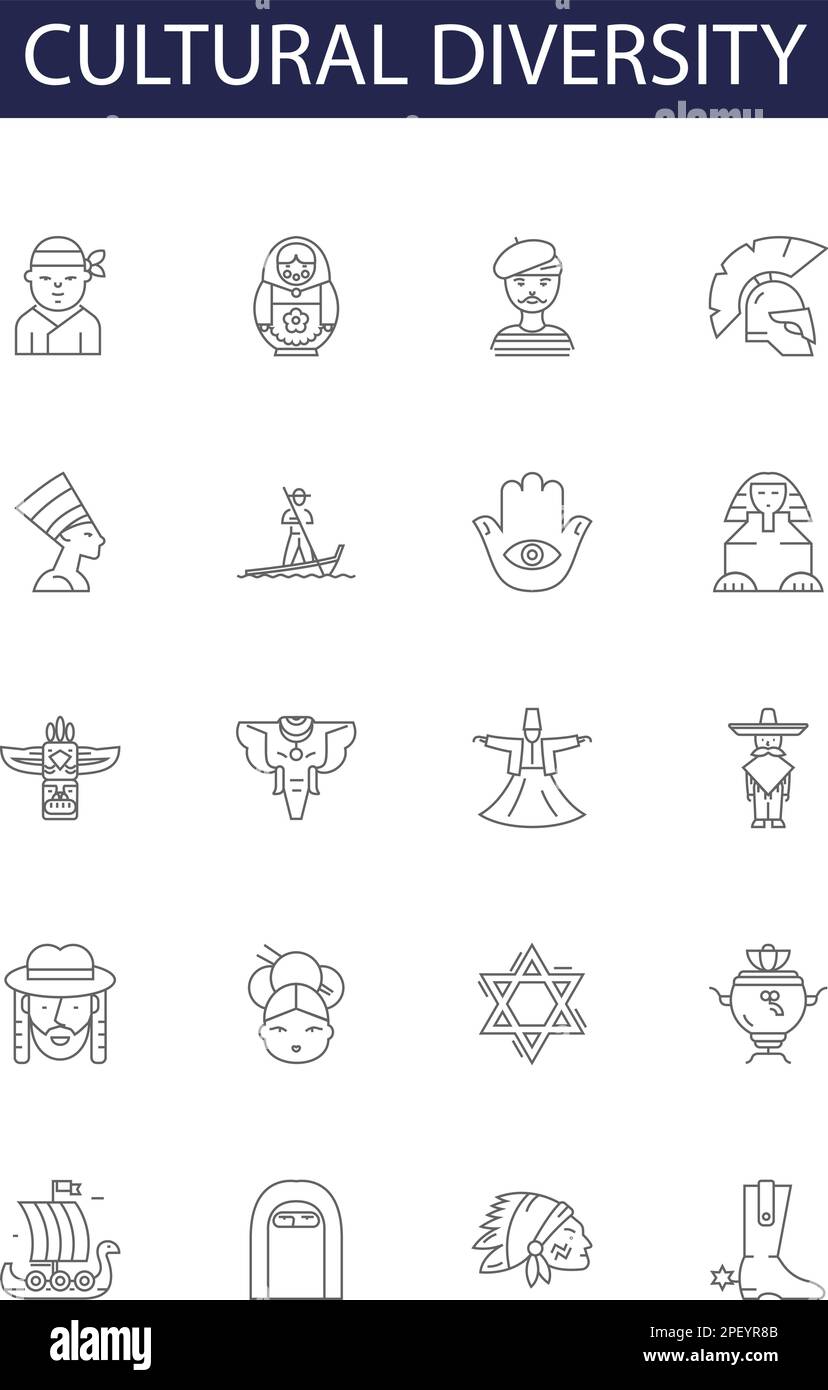 Cultural diversity line vector icons and signs. together, people ...