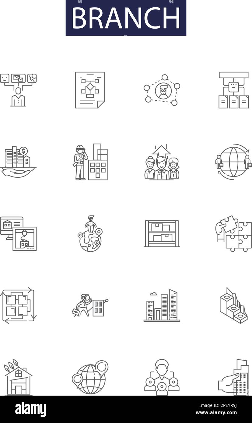 Branch line vector icons and signs. Twig, Limb, Offshoot, Extension ...