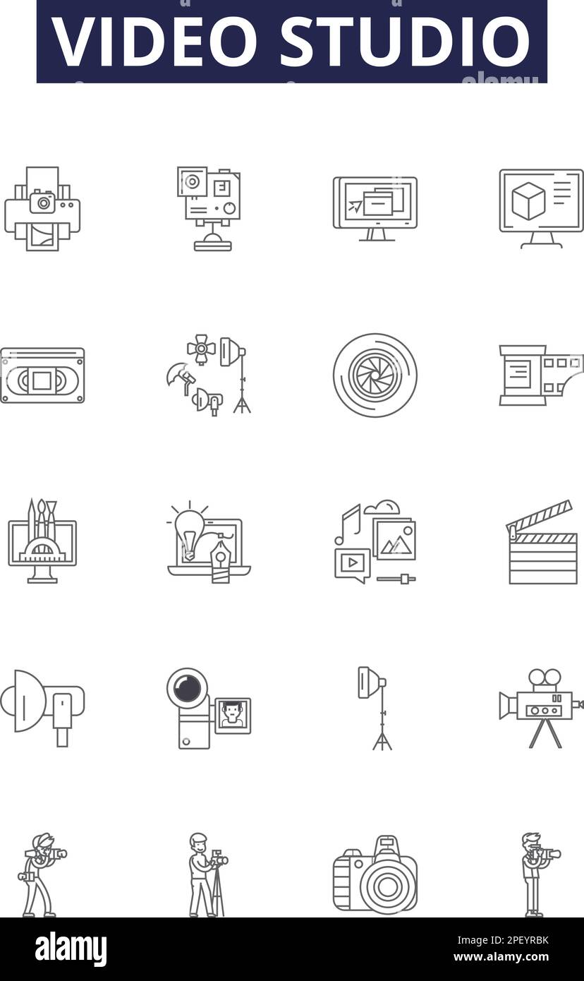 Video studio line vector icons and signs. Video, Editing, Filming, Production, Recording ...